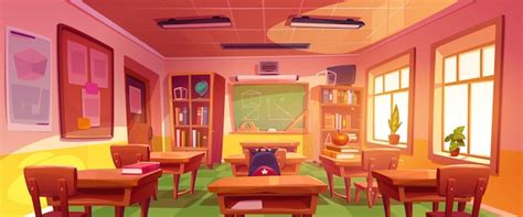 Empty School Classroom Cartoon Illustration Free Vector