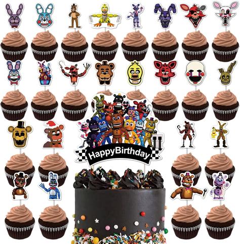 25pcs Freddy Cake Decorations With Cake Cupcake Toppers For Freddys