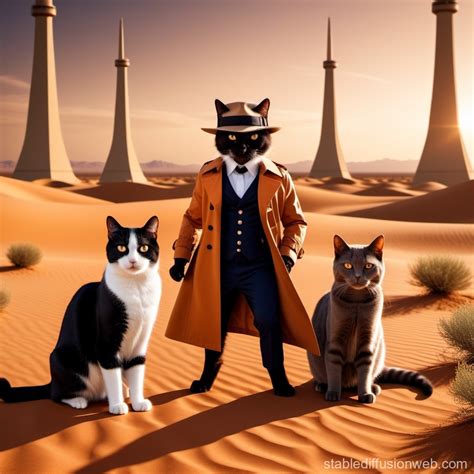 Cats In Desert With Western Themed Attire Stable Diffusion Online