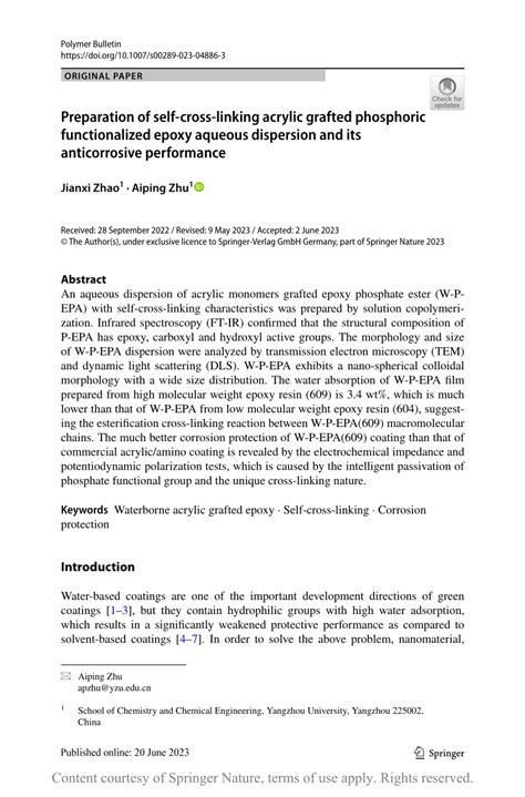 Preparation Of Self Cross Linking Acrylic Grafted Phosphoric
