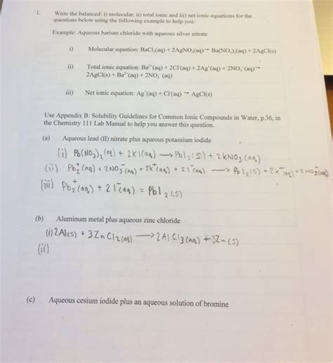 Solved Write The Balanced Molecular Total Ionic And Net Chegg