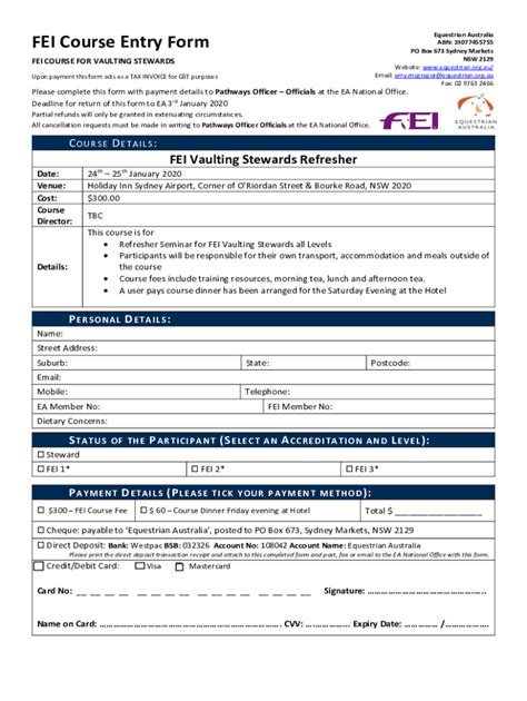 Fillable Online Fei Course Entry Form Fax Email Print Pdffiller