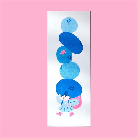 Blueberries Print Risograph Mini Print Fruit Berry Basket Etsy