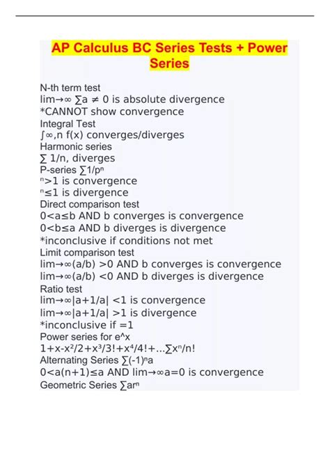 Ap Calculus Bc Series Tests Power Series Ap Calculus Bc Stuvia Us