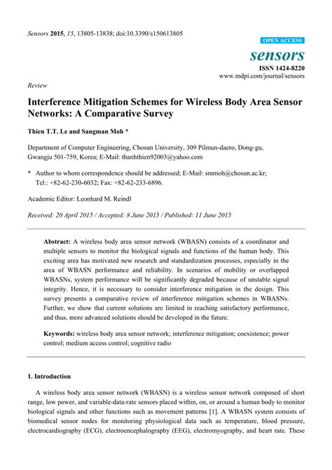 Pdf Interference Mitigation Schemes For Wireless Body Area Sensor