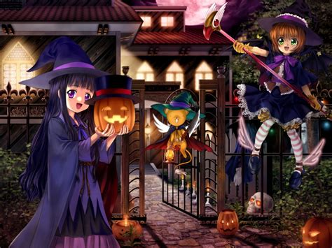 Wallpaper Lights Anime Pumpkin Witch Card Captor Sakura Cute