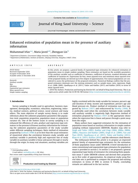 Pdf Estimation Of Population Mean In The Presence Of Auxiliary Information