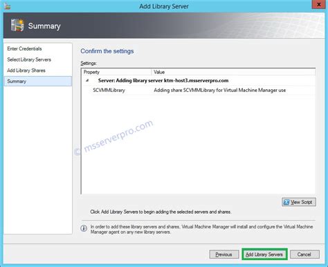 how to add a virtual machine manager library server and a library share