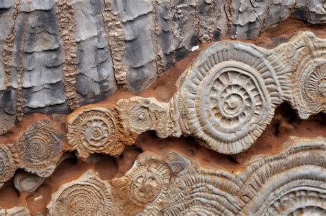 Premium Ai Image Closeup Of Intricate Fossil Patterns In Sedimentary Rock
