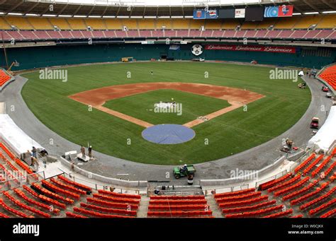 Workers Prepare Rfk Stadium In Washington For The Washington Nationals First Baseball Season On