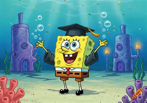 Spongebob Squarepants Stands On The Seabed Next To A Large Potato Chip