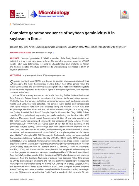 Pdf Complete Genome Sequence Of Soybean Geminivirus A In Soybean In Korea