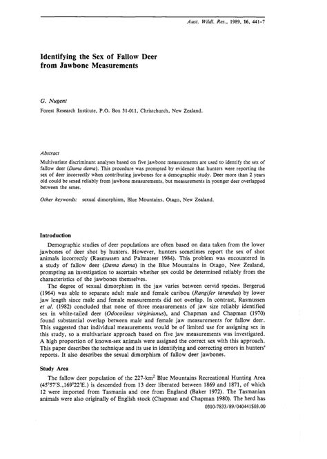 Pdf Identifying The Sex Of Fallow Deer From Jawbone Measurements