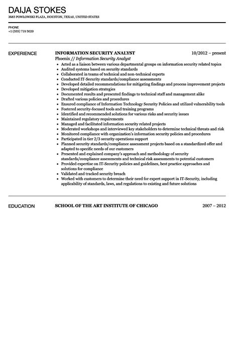 Information Security Analyst Resume Sample Velvet Jobs