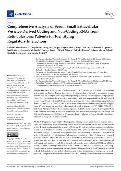 Pdf Comprehensive Analysis Of Serum Small Extracellular Vesicles