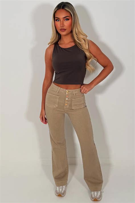 Womens Wide Leg Jeans With Patch Pockets And 5 Button Fly Zara Inspired