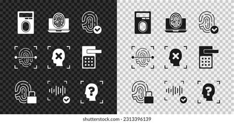 Set Rejection Face Recognition Fingerprint Lock Stock Vector Royalty