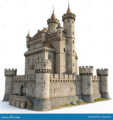 Medieval Stone Castle With Pink Rooftops Standing Tall Cartoon Vector