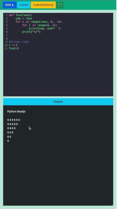 Python Pattern Question 6 Code Python Codewithronny Youtube