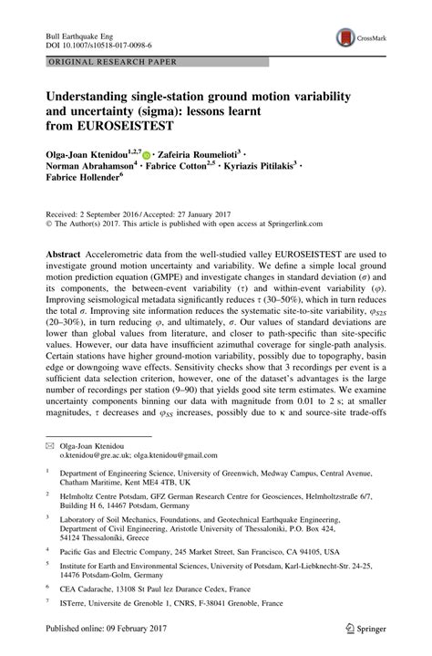 Pdf Understanding Single Station Ground Motion Variability And