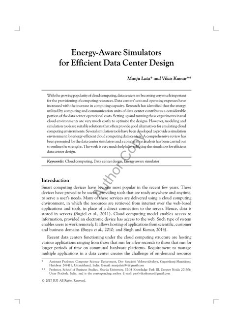 PDF Energy Aware Simulators For Efficient Data Center Design