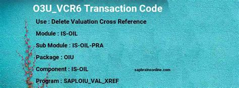 o3u vcr6 sap tcode for delete valuation cross reference