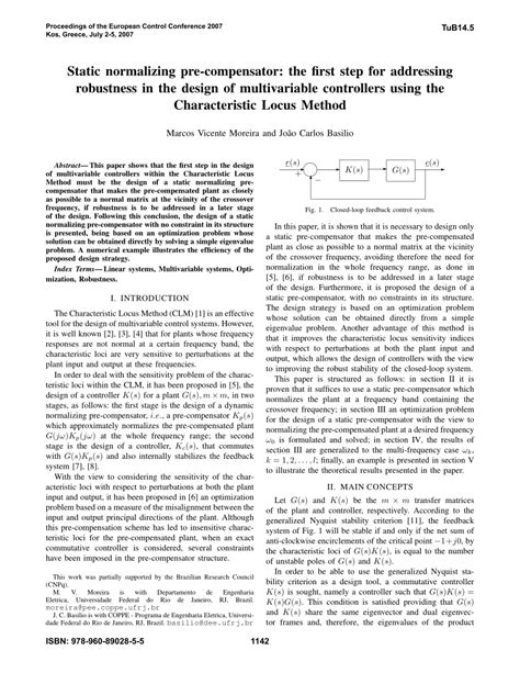 Pdf Static Normalizing Pre Compensator The First Step For Addressing Robustness In The Design