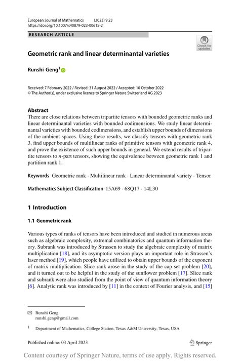 Geometric Rank And Linear Determinantal Varieties