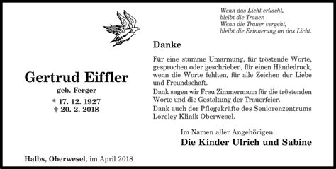 Traueranzeigen Von Gertrud Eiffler Rz Trauer De