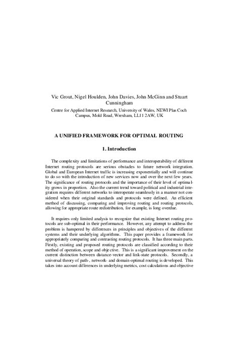 Pdf A Unified Framework For Optimal Routing