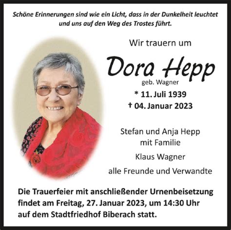 Traueranzeigen Von Dora Hepp Schwaebischede Trauerportal