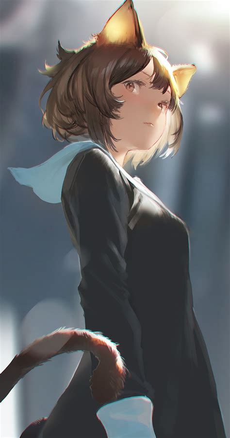 Nekogirl With Cat Ears And Tail Anime Art Artist Mogumo Original