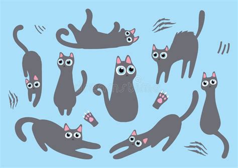 Handraw Cute Cat Vector Set Stock Vector Illustration Of Smile Icon