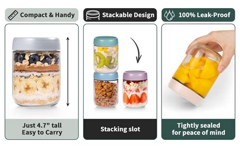 Zikenis Overnight Oats Lot De 4 Bocaux De 500 Ml Avec Couvercle à