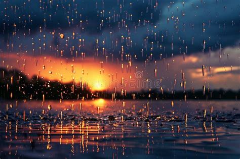 Rain And Sunset Over Water Stock Illustration Illustration Of Gorgeous