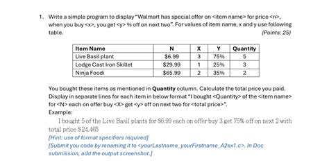 Solved ﻿write A Simple Program Using C To Display “walmart
