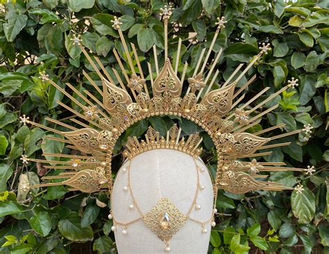 Halo Crown Sunburst Crown Embellished Halo Gold Halo Headpiece Gold