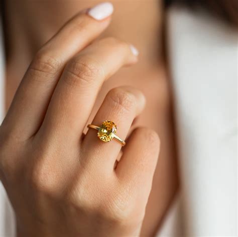 November Birthstone Citrine Oval Ring • Custom Birthstone Jewelry
