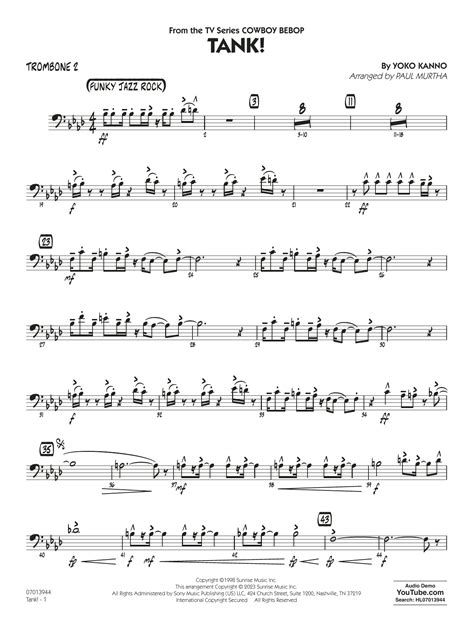 Tank From Cowboy Bebop Arr Paul Murtha Trombone 2 By Yoko Kanno