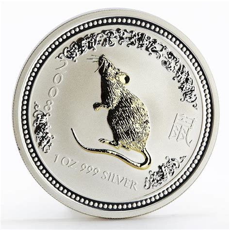 Australia 1 Dollar Year Of The Mouse 2008 Lunar Series I Gilded Silver