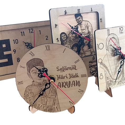 Jam Meja Laser Kayu Laser Wood Clock Jam Meja Cenderahati Souvenir Jam