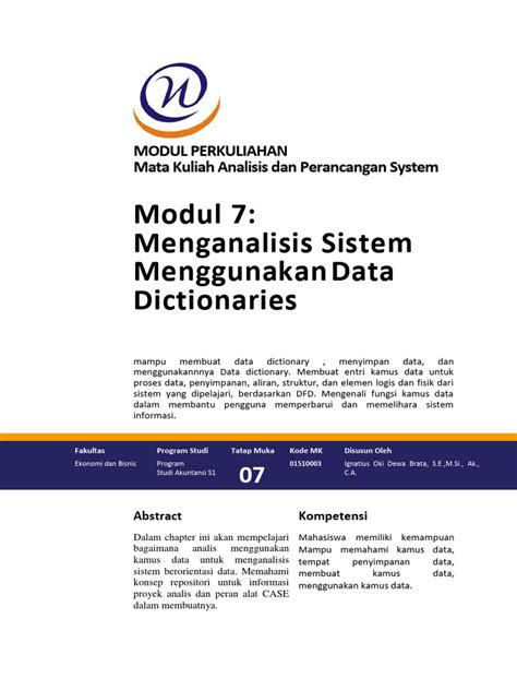 modul aps 7 menganalisis sistem menggunakan data dictionaries pdf
