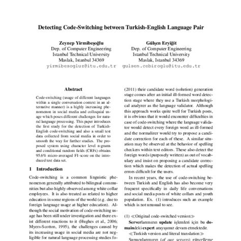 Detecting Code Switching Between Turkish English Language Pair Acl