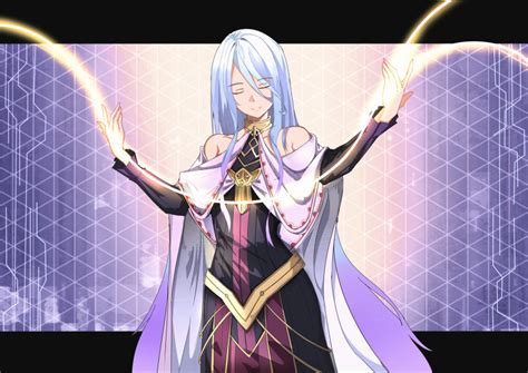Safebooru 1girl Bare Shoulders Blue Hair Cape Closed Eyes Dress Eiyuu