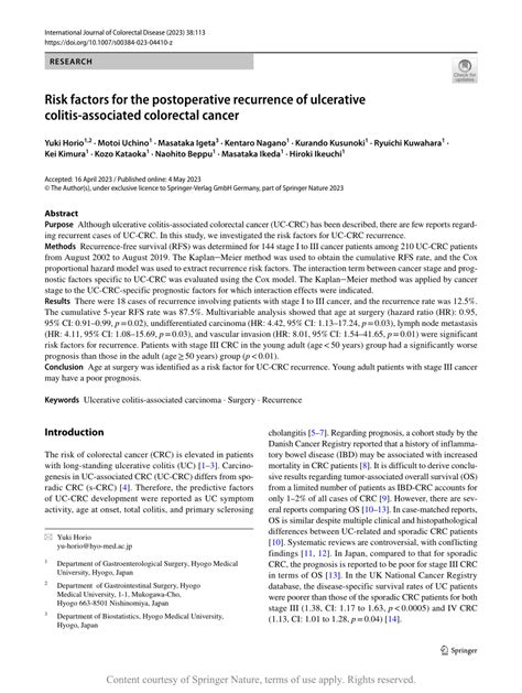 Risk Factors For The Postoperative Recurrence Of Ulcerative Colitis Associated Colorectal Cancer