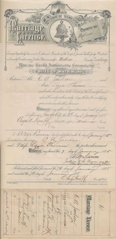 Marriage License For Claud And Lizzie Thumm Jackson
