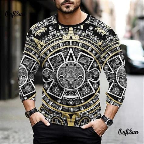 Cheap 2024 Mexico Aztec T Shirts For Mens 3d Printed Long Sleeve Tops