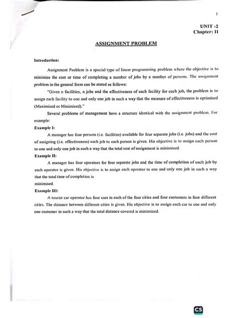 Operation Research Assignment Problem Pdf