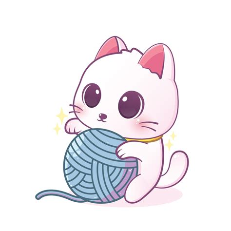 Cute Cat With Big Blue Yarn Ball 14773122 Vector Art At Vecteezy