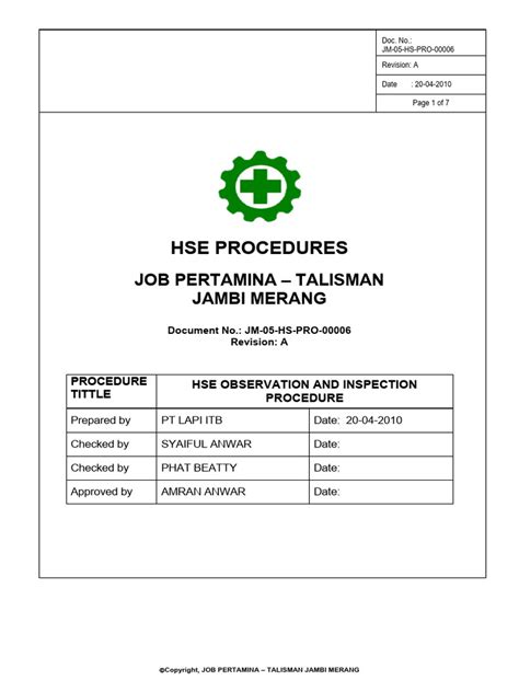 Hse Observation Pdf Teknologi And Rekayasa
